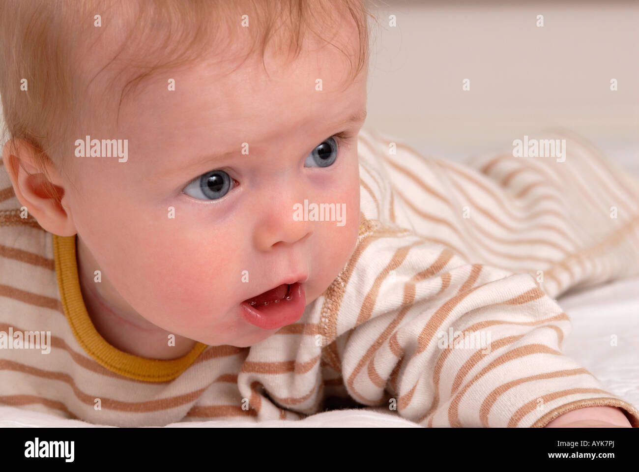 Baby boy lying on his front Stock Photo - Alamy
