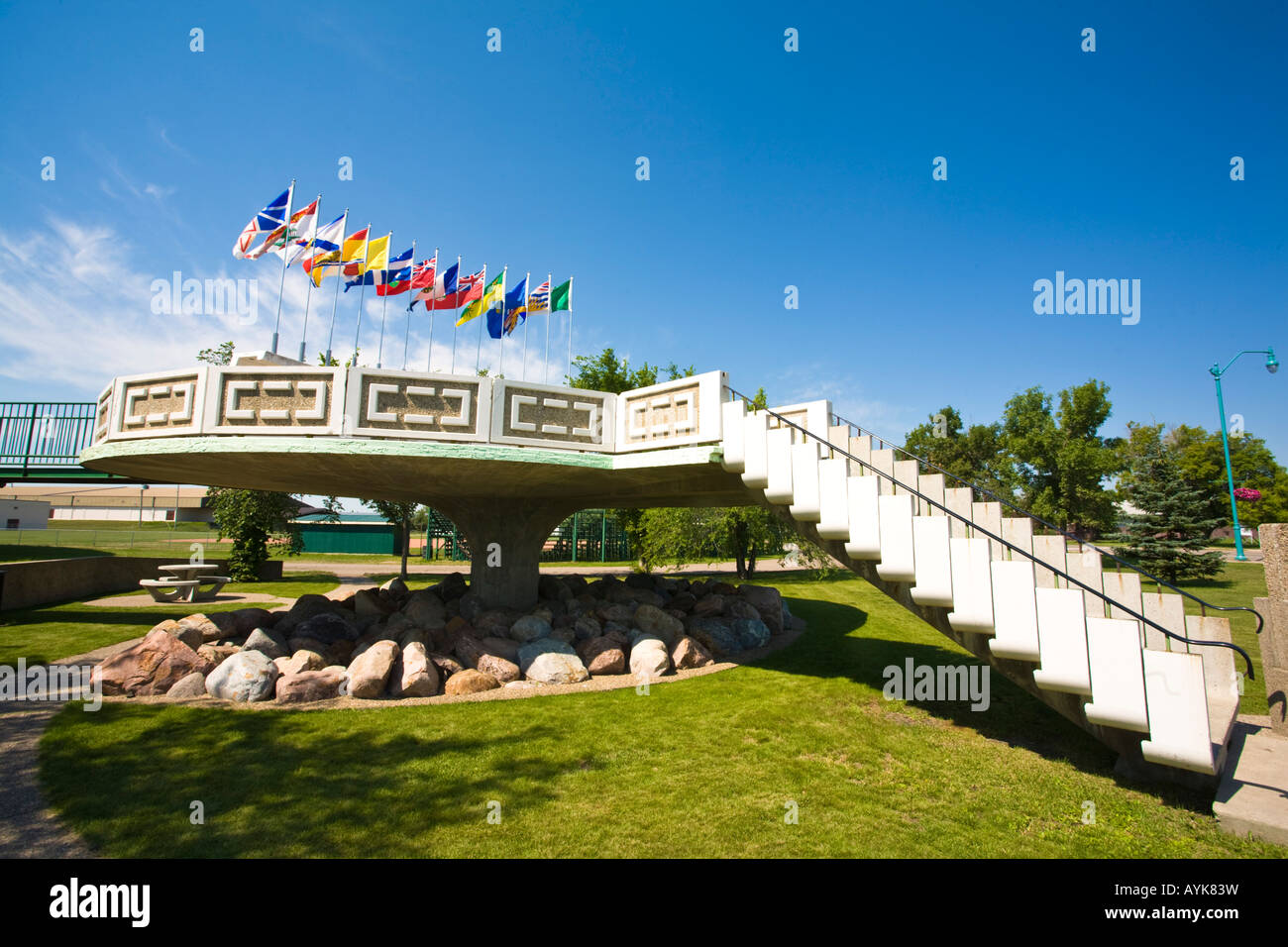 Steps and flag display Stock Photo - Alamy