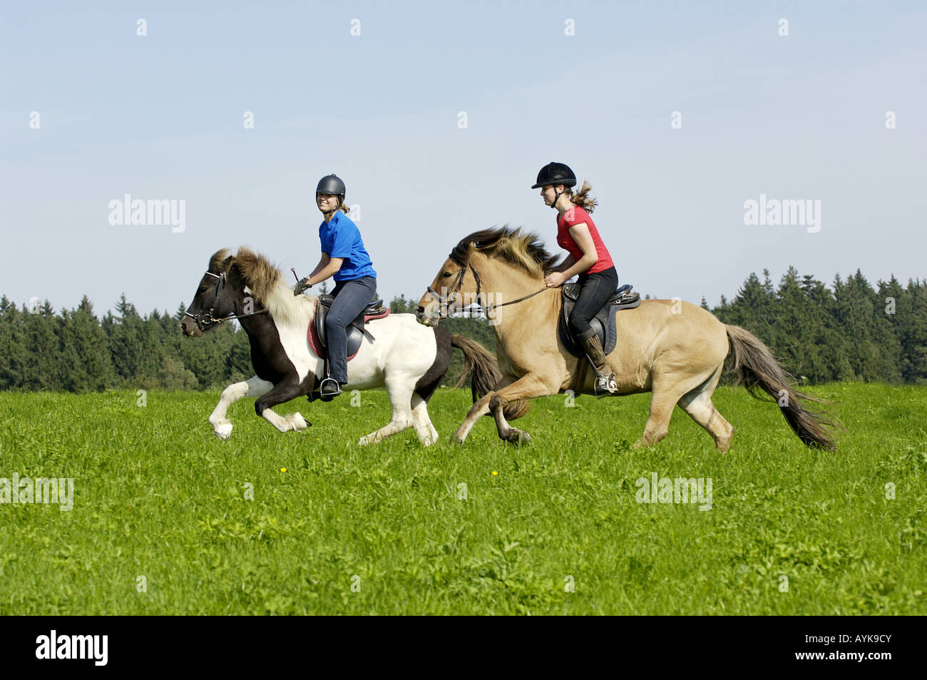 Two girls on ponies riding hi-res stock photography and images - Alamy