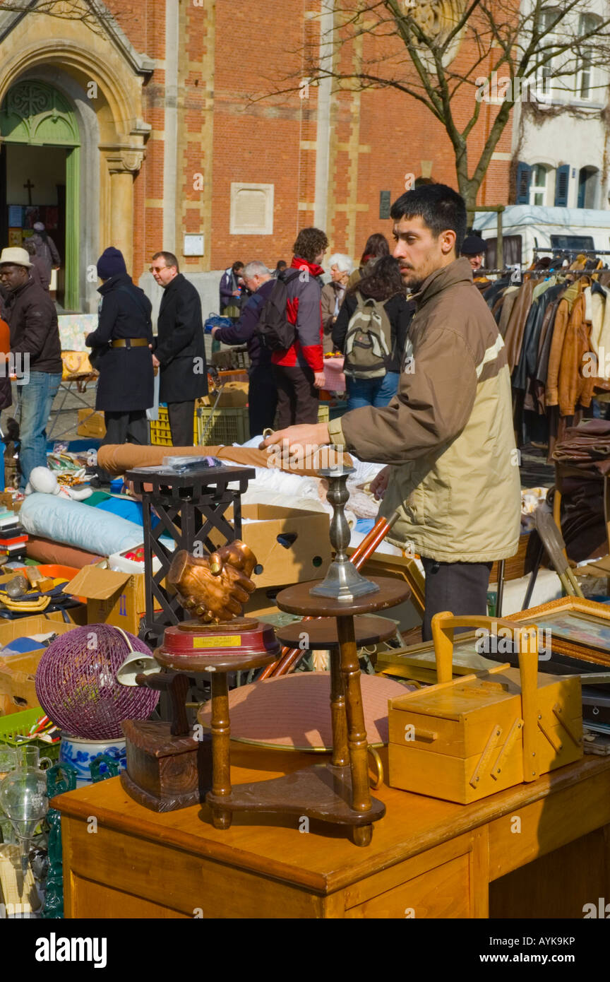 Flea market at Place du Jeu de Balle Brussels Belgium Europe Stock ...