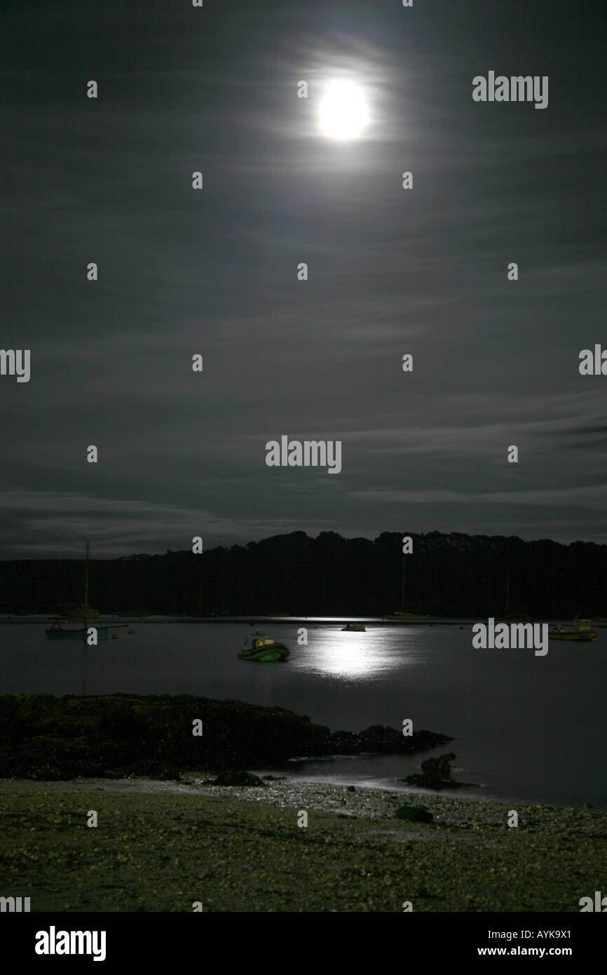 Moon over St. Mawes, Cornwall, England, EU Stock Photo - Alamy