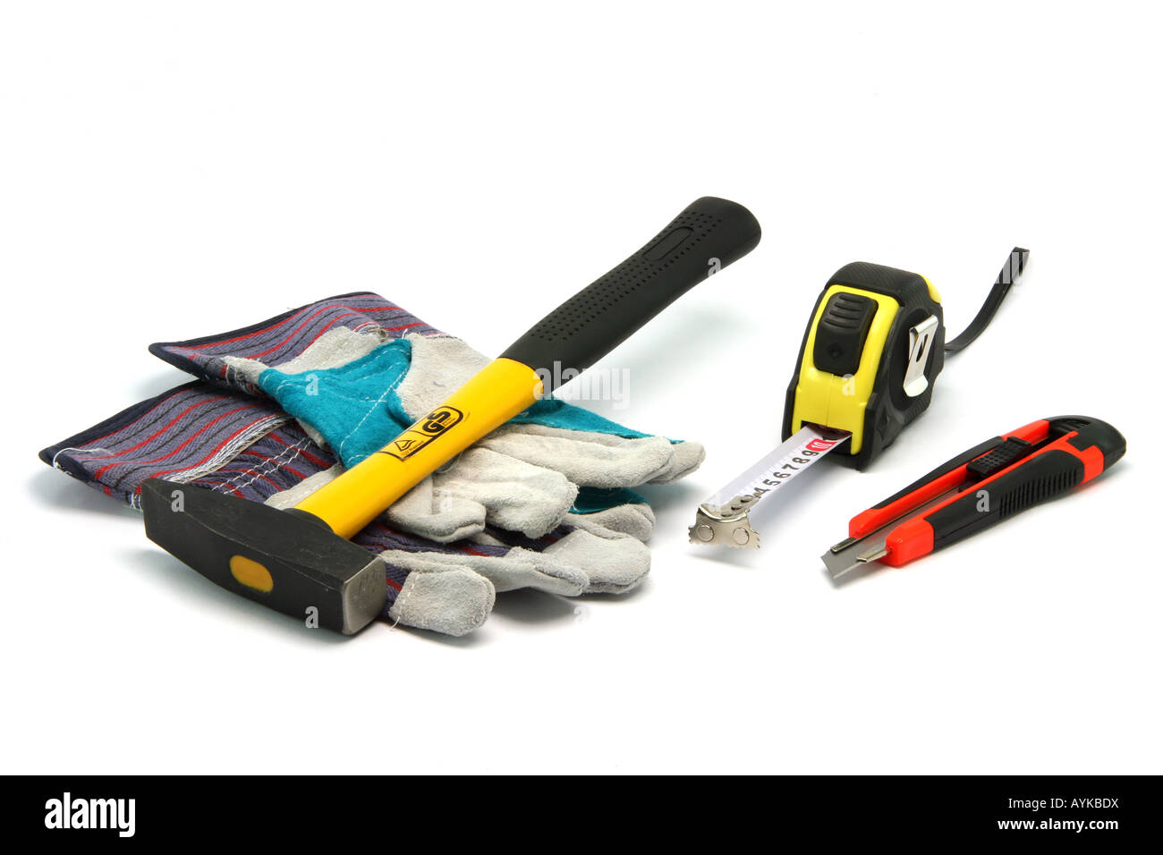 gloves hammer meter measure and cutter isolated on white background ...