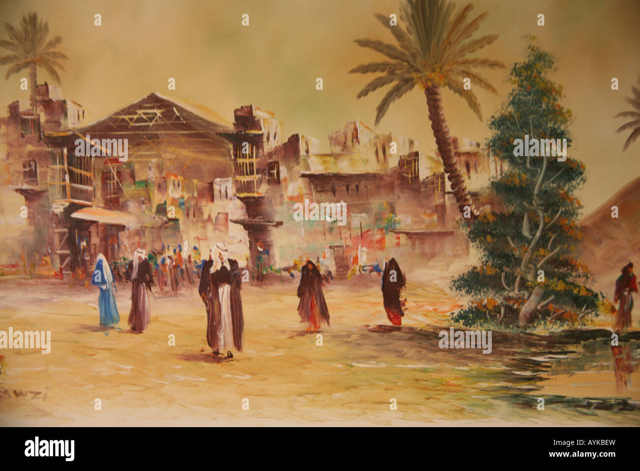A painting of Bedouin village life. The Bedouins have lived for ...