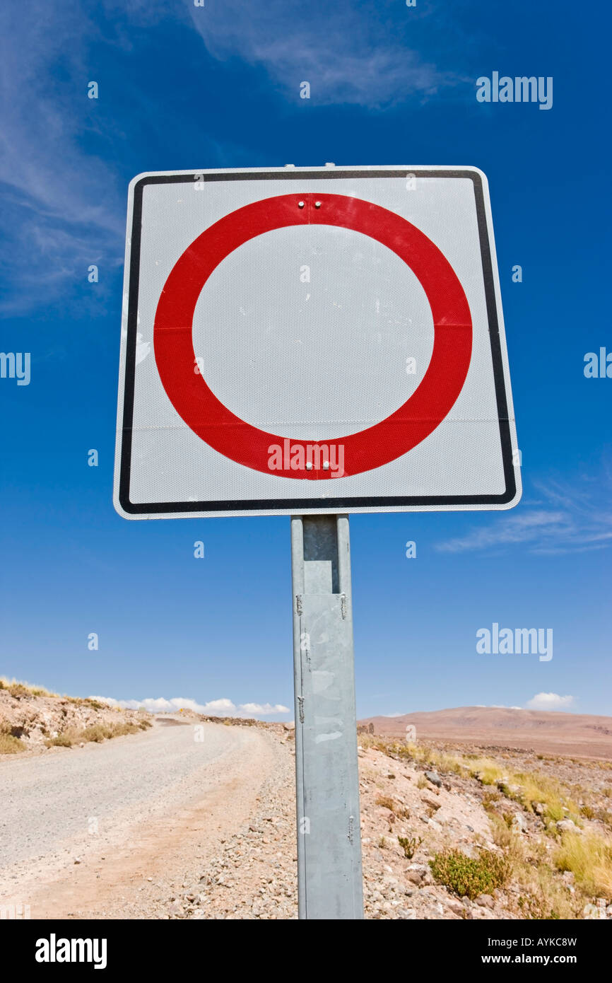 Road sign on high altitude desert road in the Atacama desert in Chile ...
