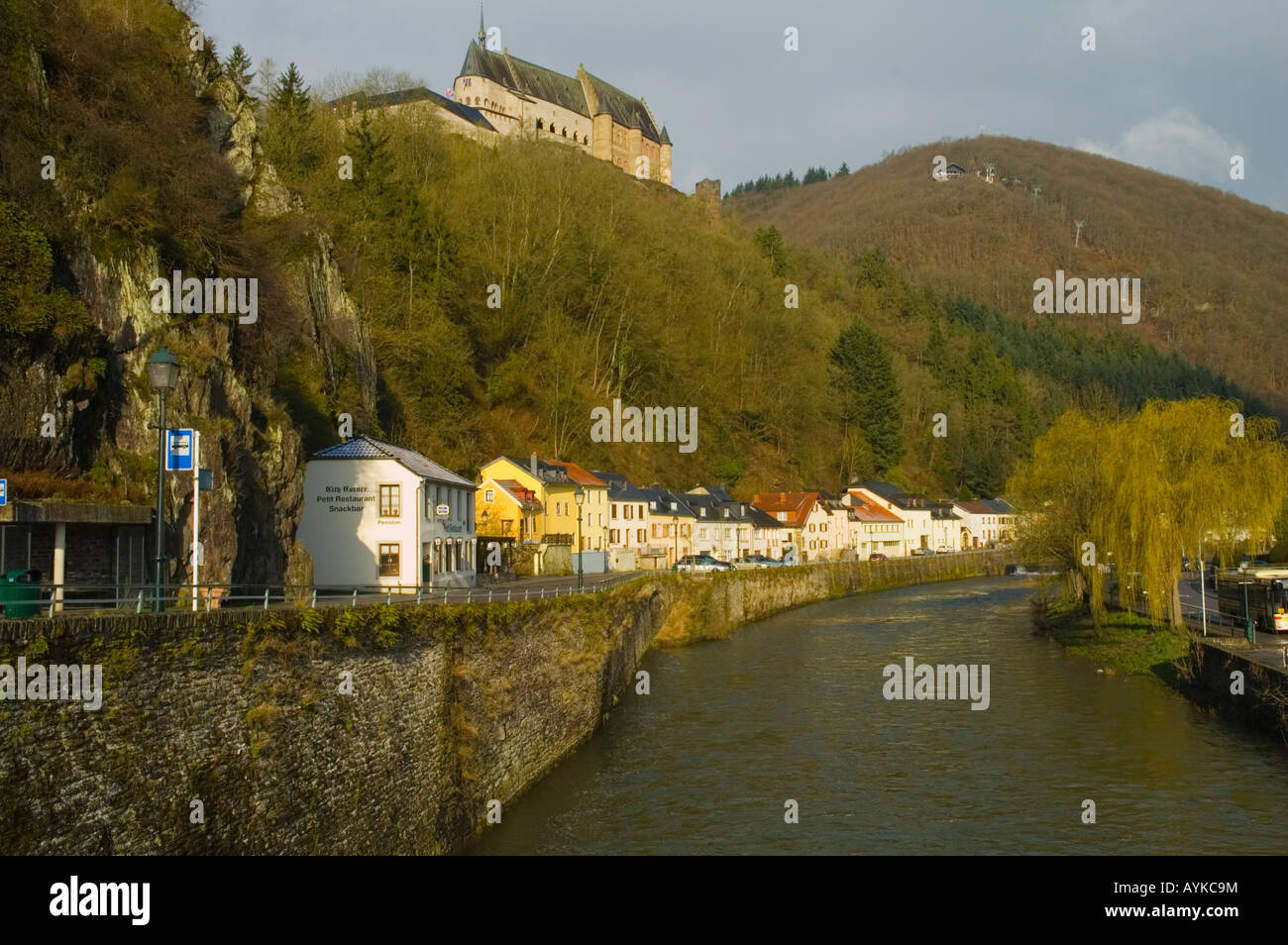 Vianden with Chateau the castle and River Our in Luxembourg Europe ...