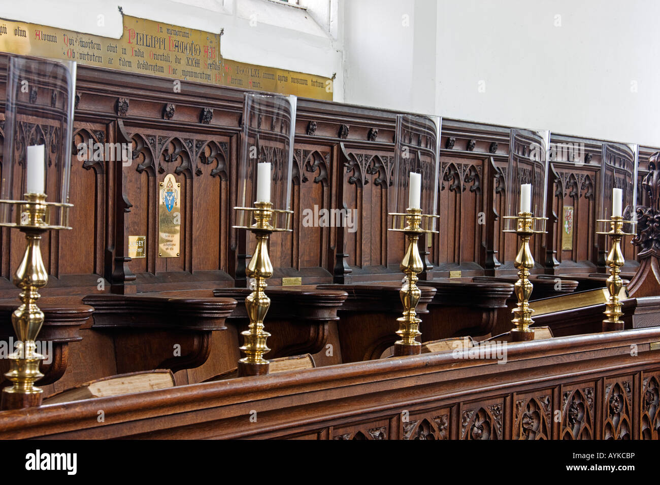 Magdalene College Chapel seats.Cambridge Stock Photo - Alamy