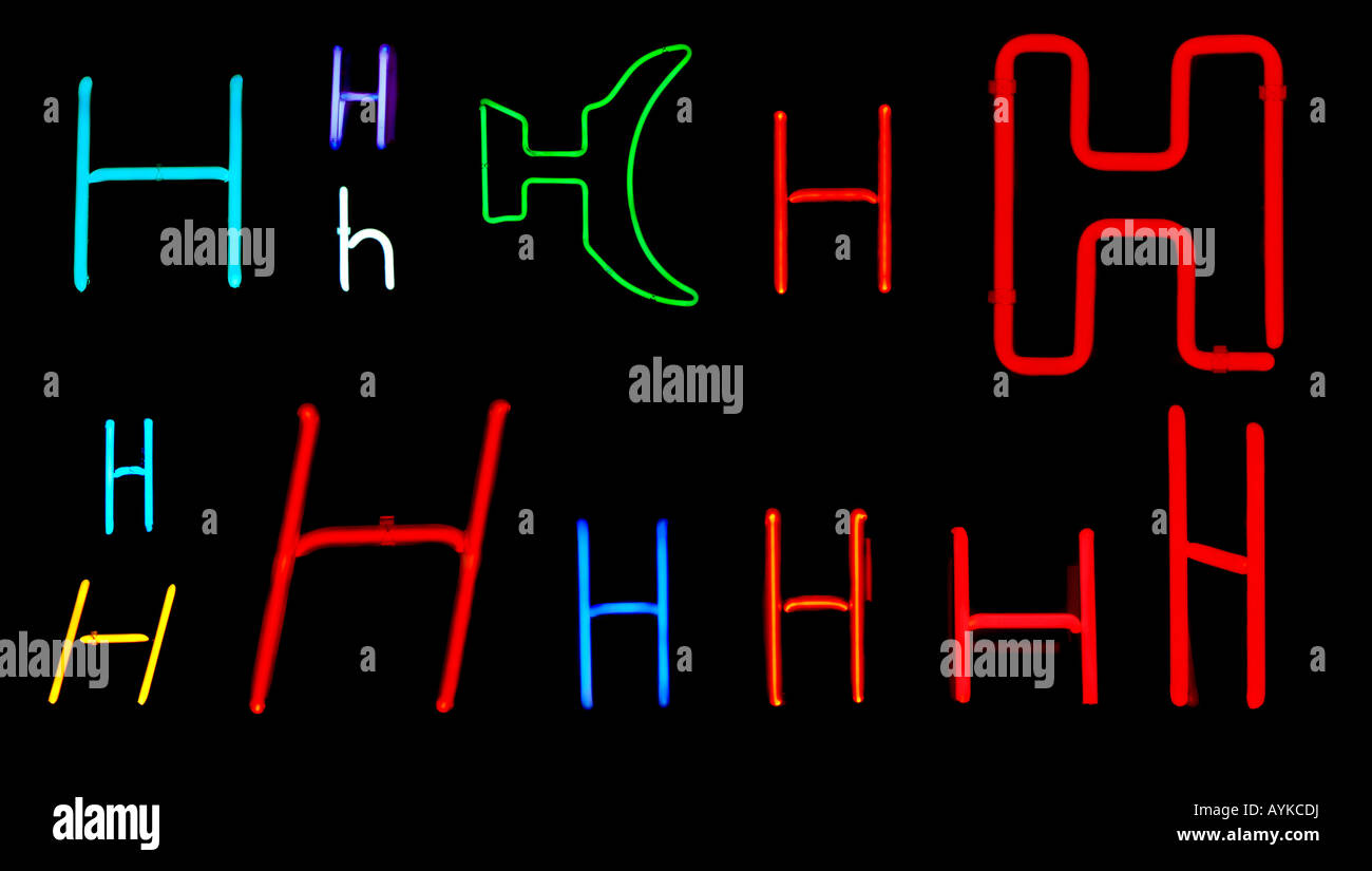 Neon letters H collected from neon signs for design elements Stock ...