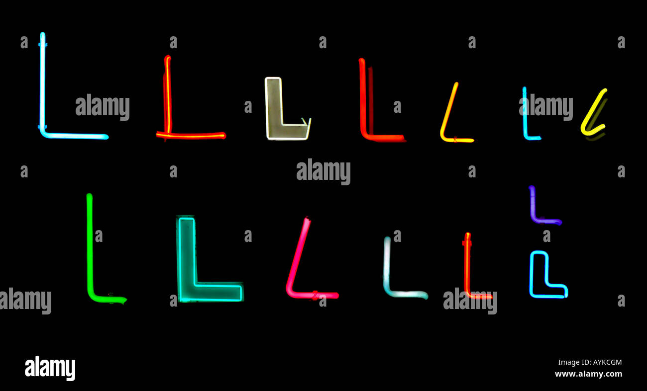 Neon letters L collected from neon signs for design elements Stock ...
