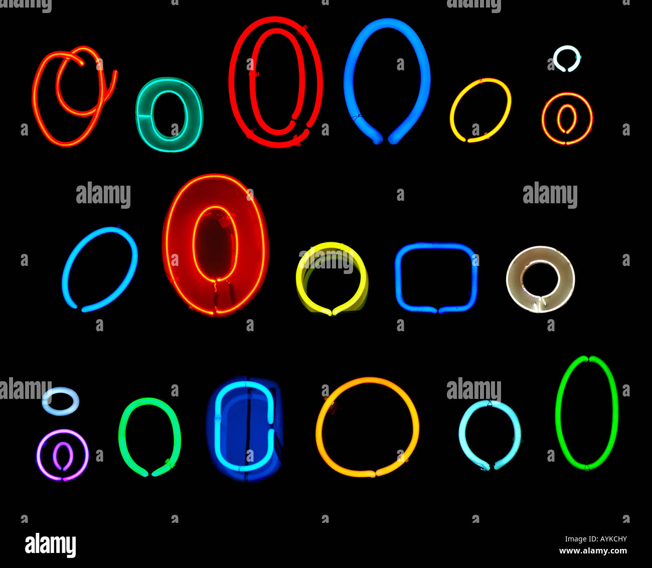 Neon letters O collected from neon signs for design elements Stock ...