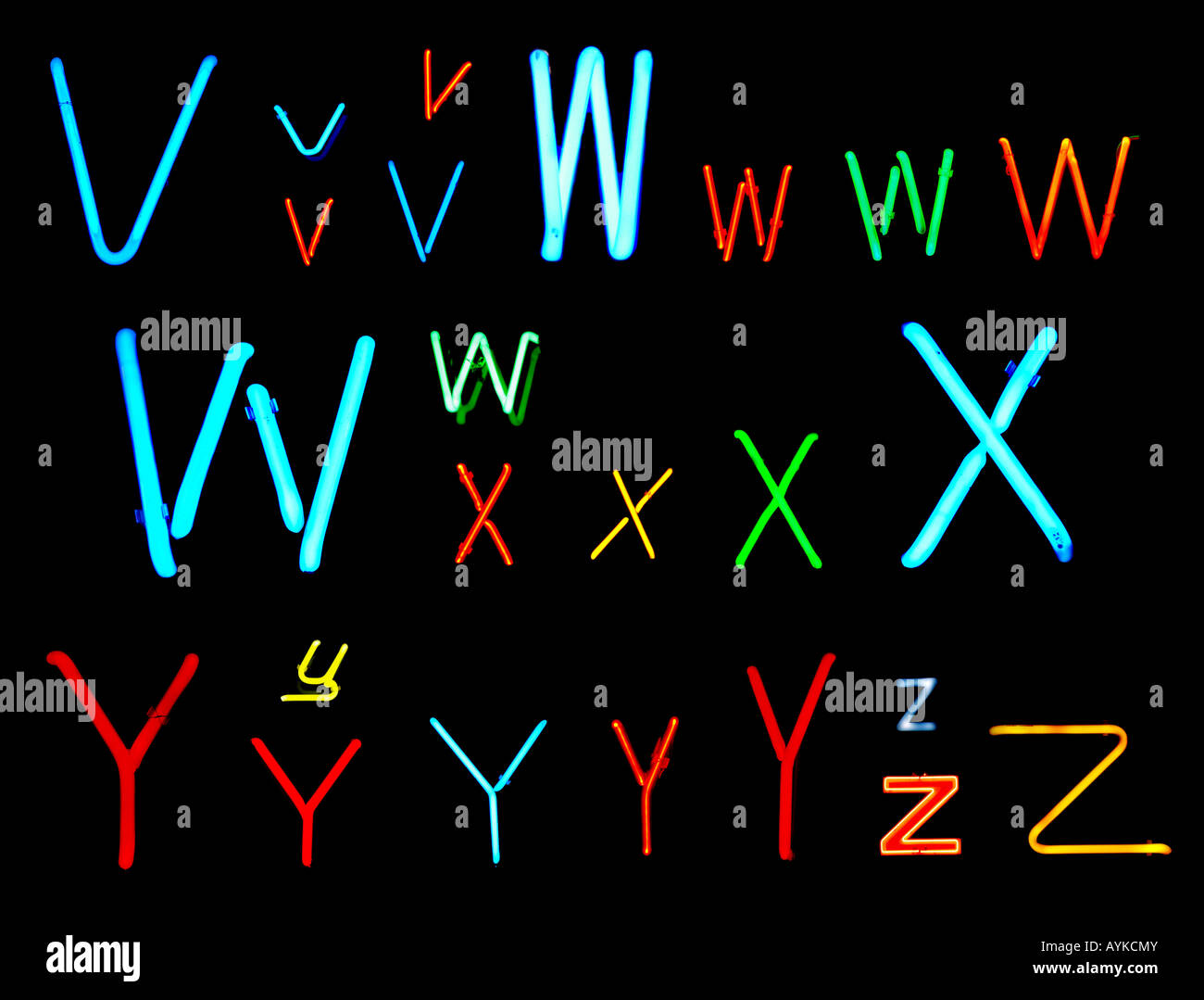 Neon letters V W X Y and Z collected from neon signs for over two years ...