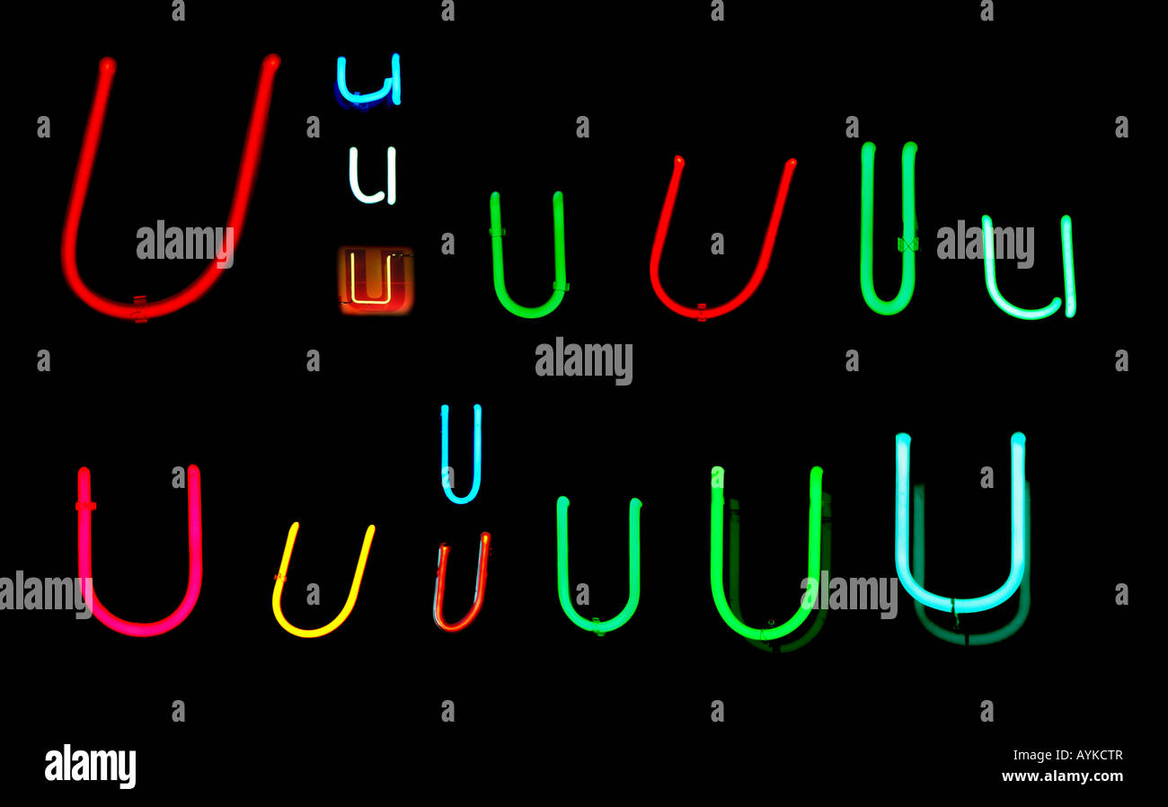 Neon letters U collected from neon signs for design elements Stock ...