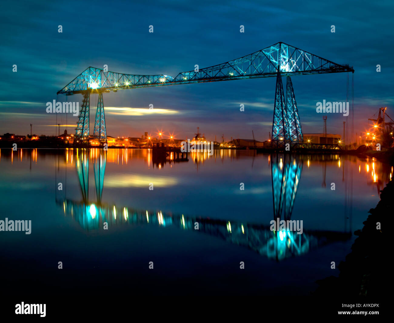 Transporter Bridge at dusk Middlesbrough North East England Stock Photo ...