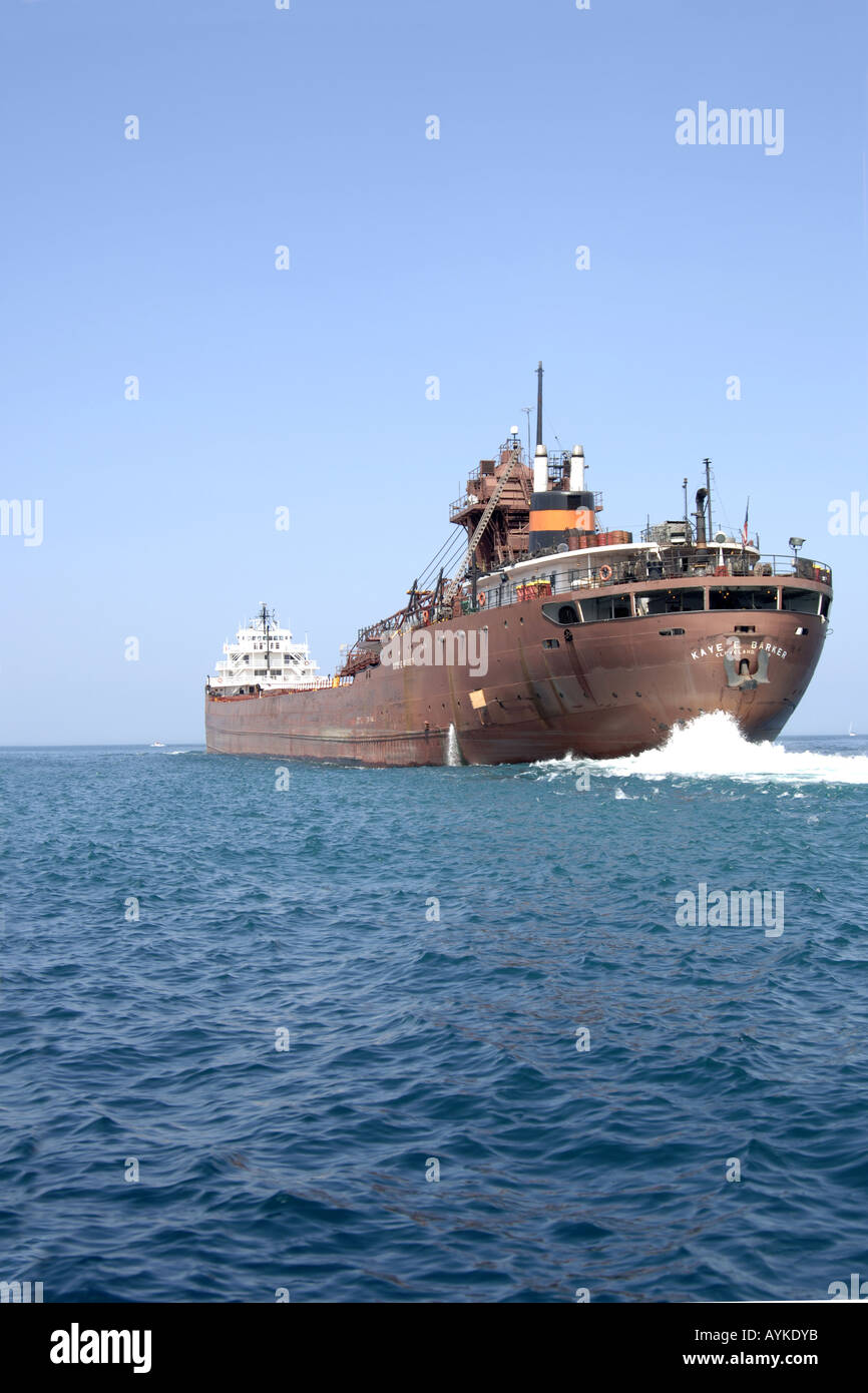 A Lake Freighter carrying Ore sailing on Lake Huron Michigan Stock ...