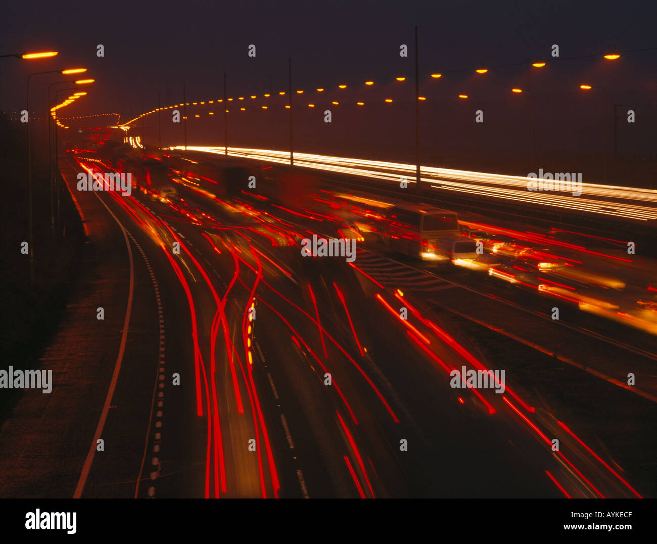 M1 motorway nightime traffic lights Stock Photo - Alamy