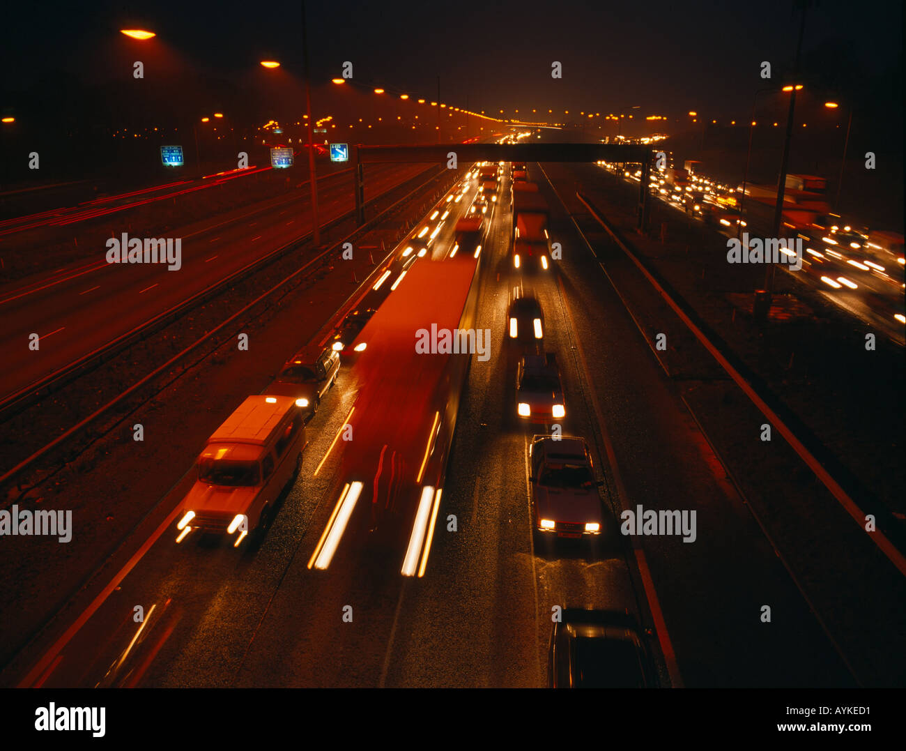 M1 motorway nightime traffic lights Stock Photo - Alamy