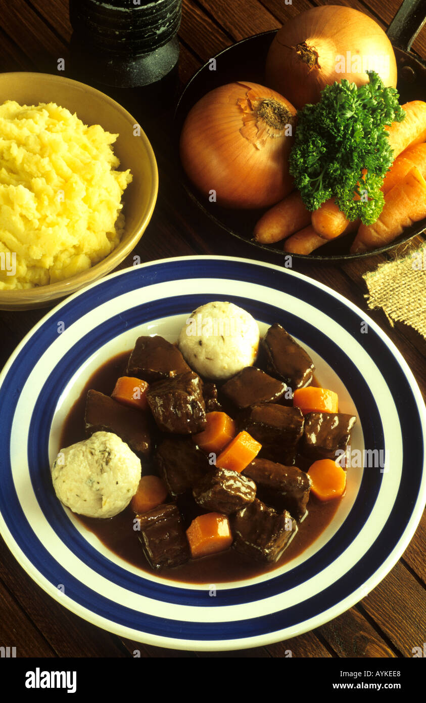 Beef stew and dumplings Traditional British Food Stock Photo - Alamy