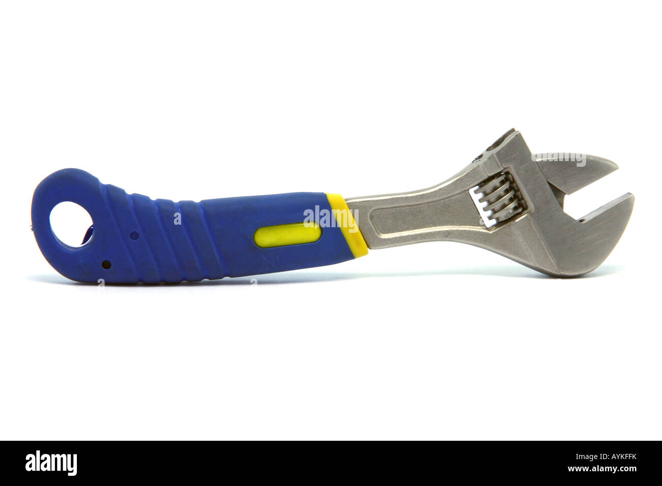 wrench with blue rubber handle isolated on white background industrial ...