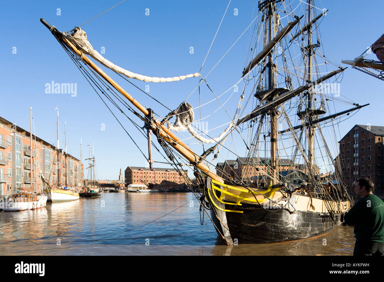 The tall ship Phoenix entering the dry dock at Gloucester Docks Stock ...