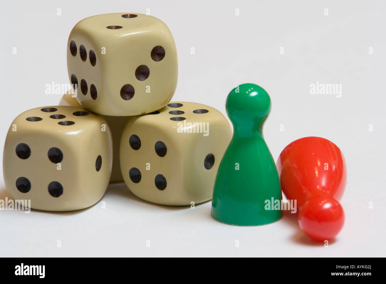 Dice fallen at Red Green Stock Photo - Alamy