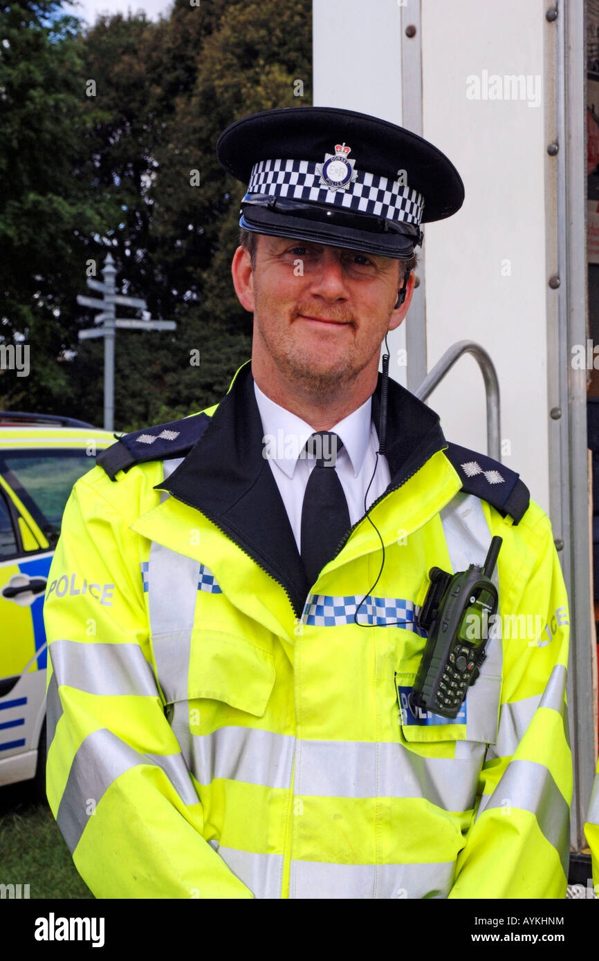 British Police Inspector wearing his yellow flourescent jacket Stock ...