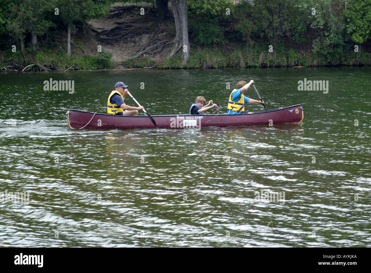 Canoeing down river in a Canada Recreation Park in Ontario Stock Photo ...