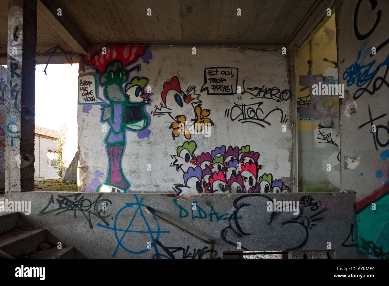 Graffiti in a brownfield site factory. Graffiti dans une usine ...