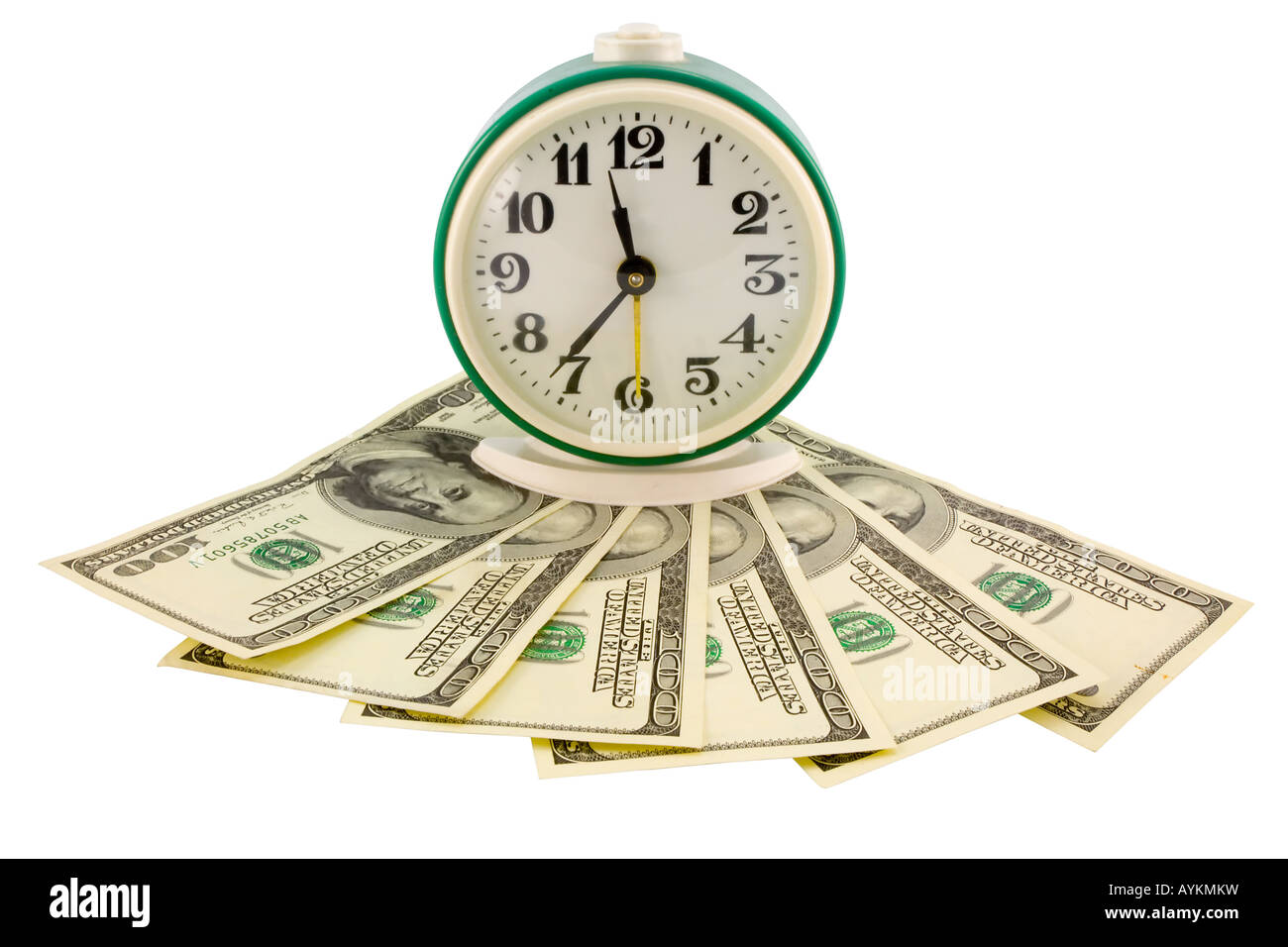 the retro alarm clock on dollars background with clipping path Stock ...