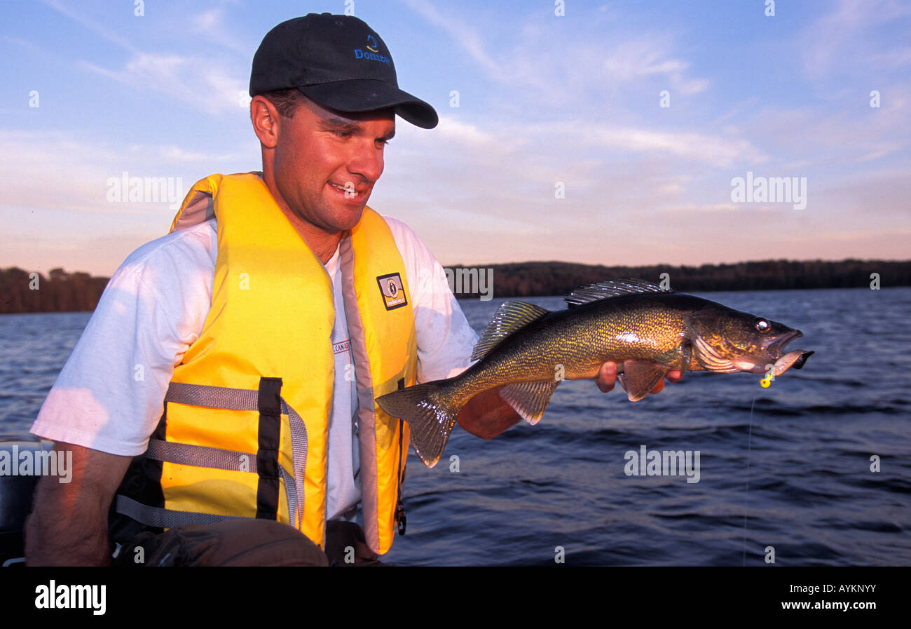 man evening fishing walleye Stock Photo - Alamy