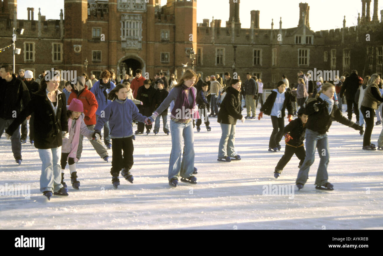 Ice Skaters at Hampton Court Palace Ice Rink during Christmas Holliday ...