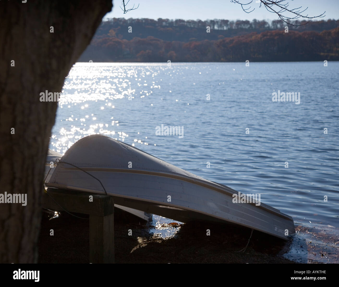 Rowboat by the side of a lake Stock Photo - Alamy