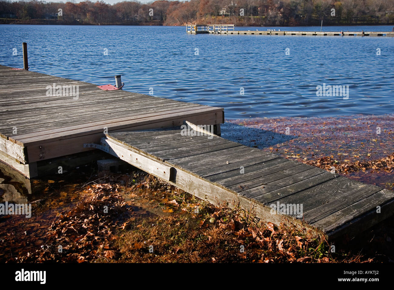Dock leading out to a lake Stock Photo - Alamy