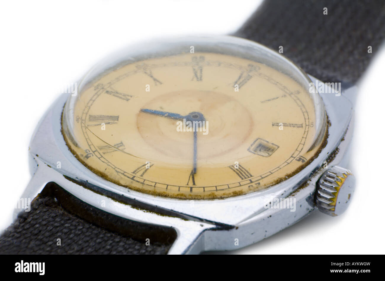 the old scratched watch isolated on white background Stock Photo - Alamy