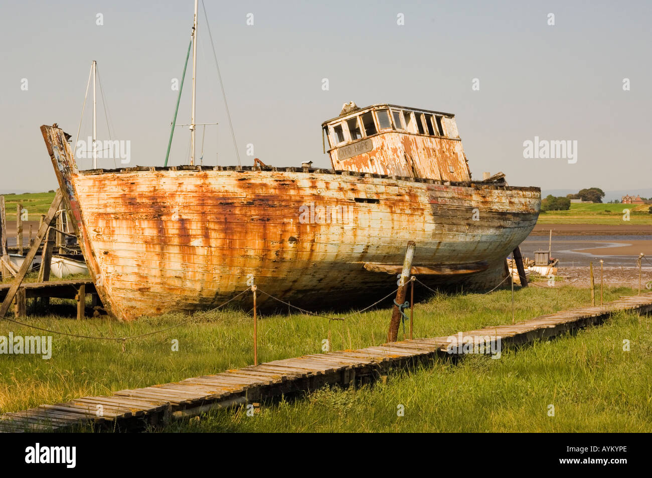 Decaying fishing boat Good Hope at Skippool Marsh beside the River Wyre ...