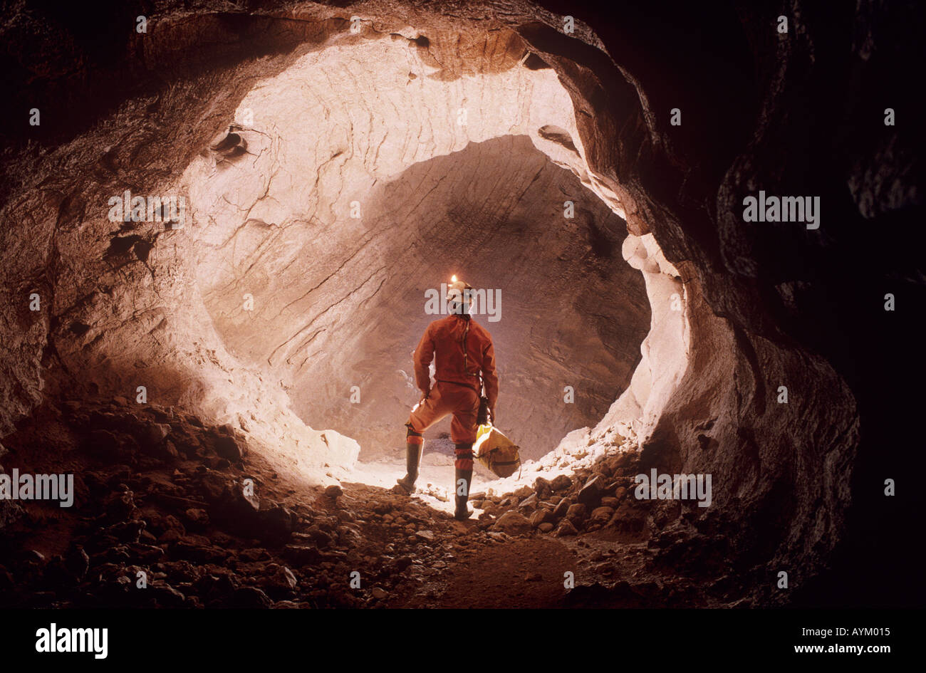 Caver exploring Crawling Dog Hole Sichuan Province China Stock Photo ...