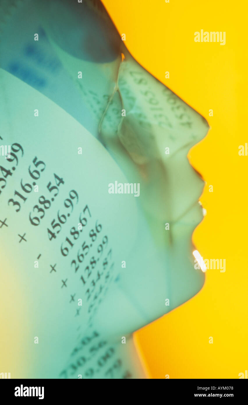 Head with financial calculations Stock Photo - Alamy