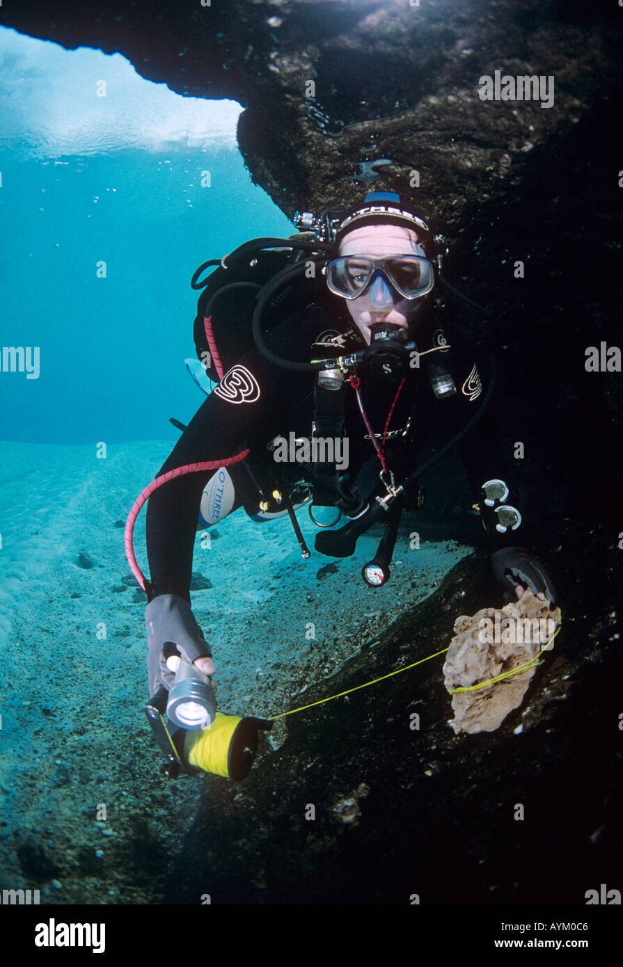 Cavediver entering Jackson Blue spring in Northern Florida USA Stock ...