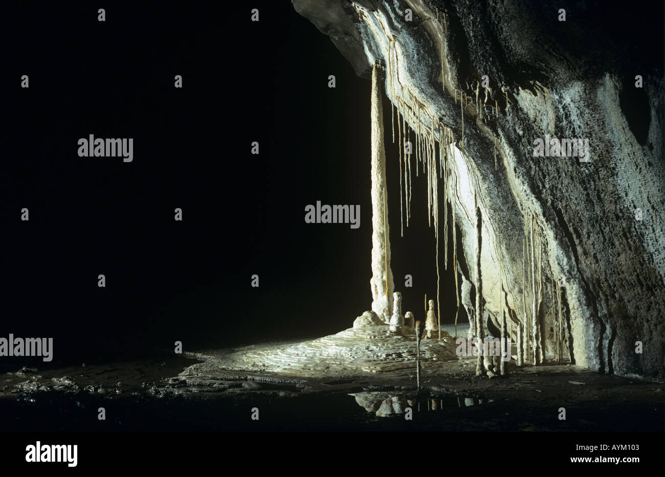 Column formations on Ogof Ffynnon Ddu cave in South Wales UK Stock ...