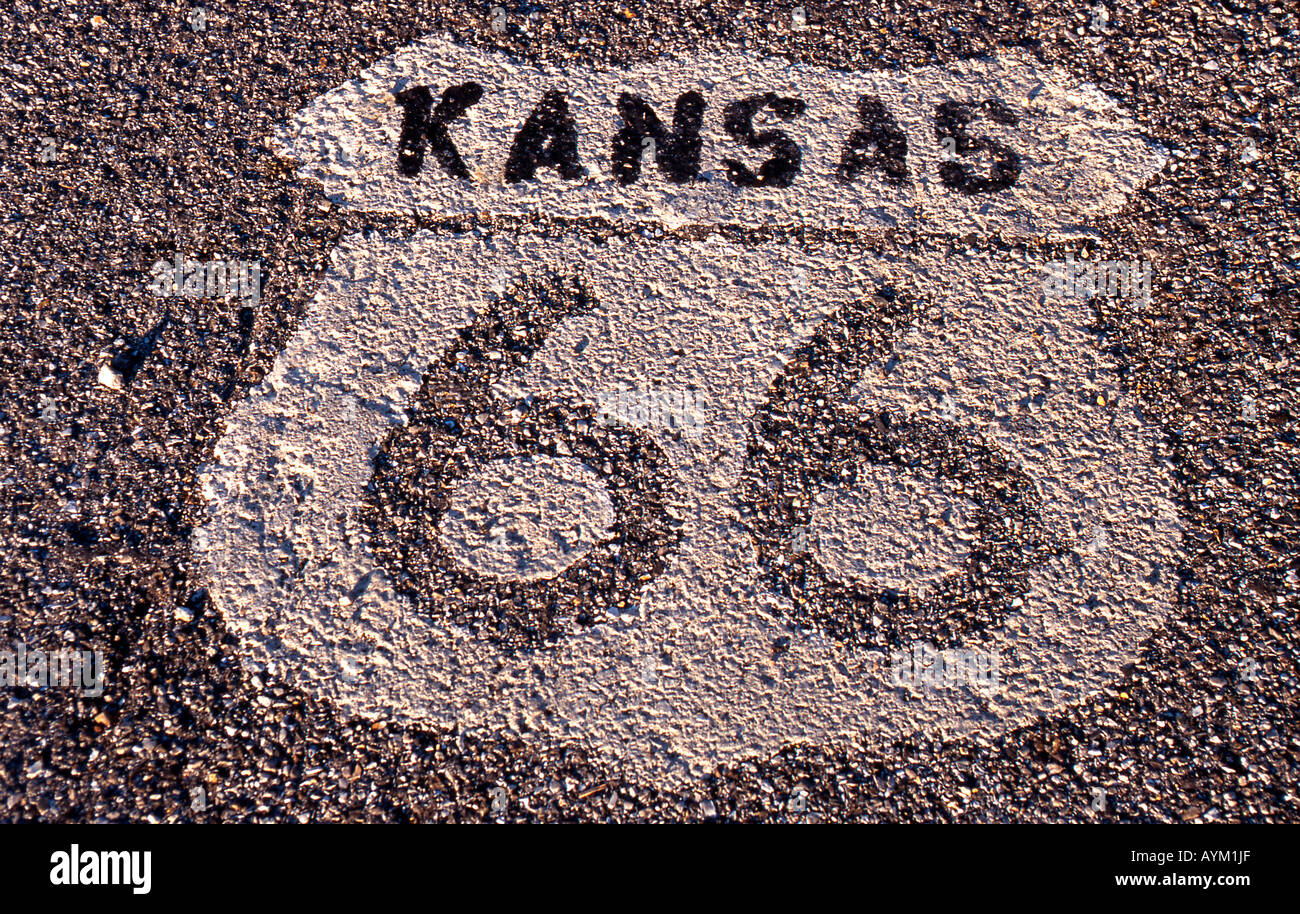 Route 66 sign painted on the road in Kansas Stock Photo - Alamy