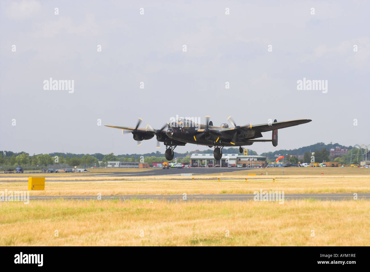 Lancaster on landing approach at Farnborough Stock Photo - Alamy