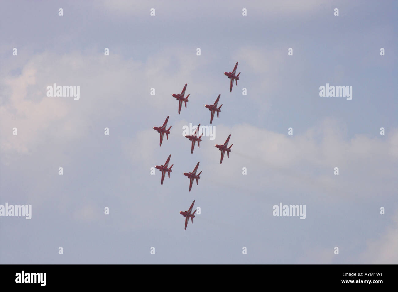 Red Arrows in diamond nine formation Farnborough 2006 Stock Photo - Alamy