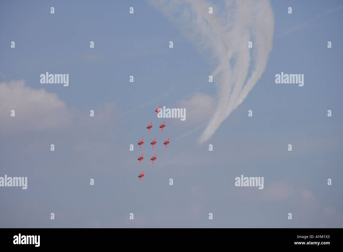 "Red Arrows" banking left in "short diamond nine" formation Stock Photo ...
