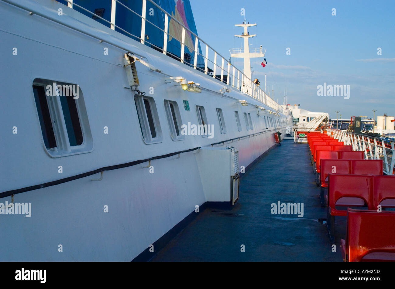 Exterior seats on cross channel ferry Stock Photo - Alamy