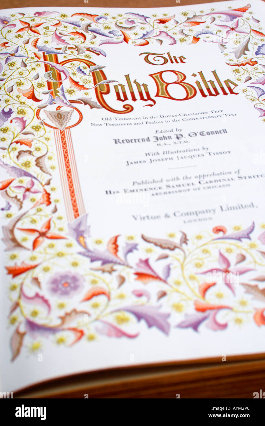 Open Bible. Decorated first page Stock Photo - Alamy