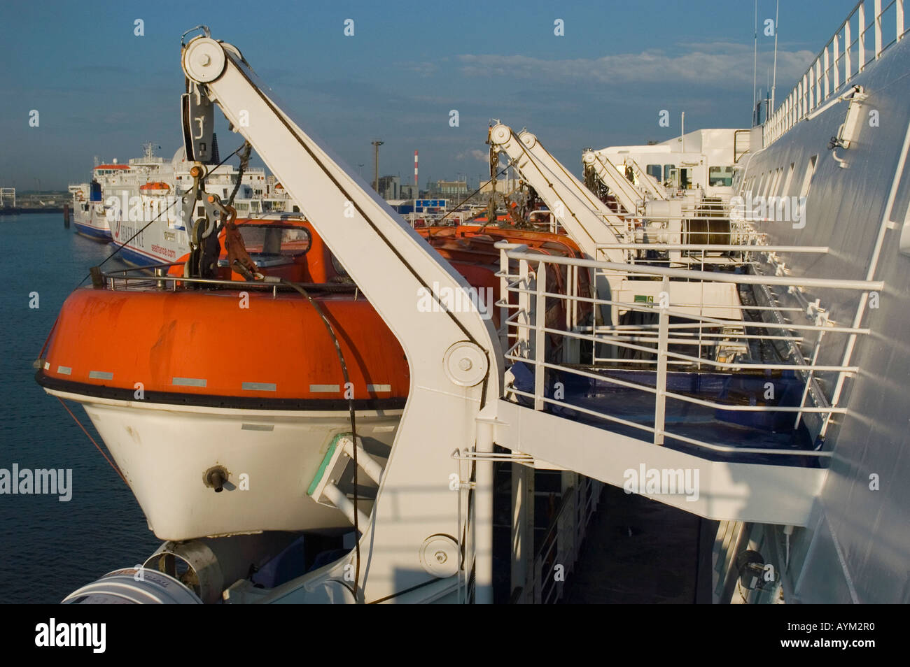 Lifeboats and winches on a cross channel ferry Stock Photo - Alamy
