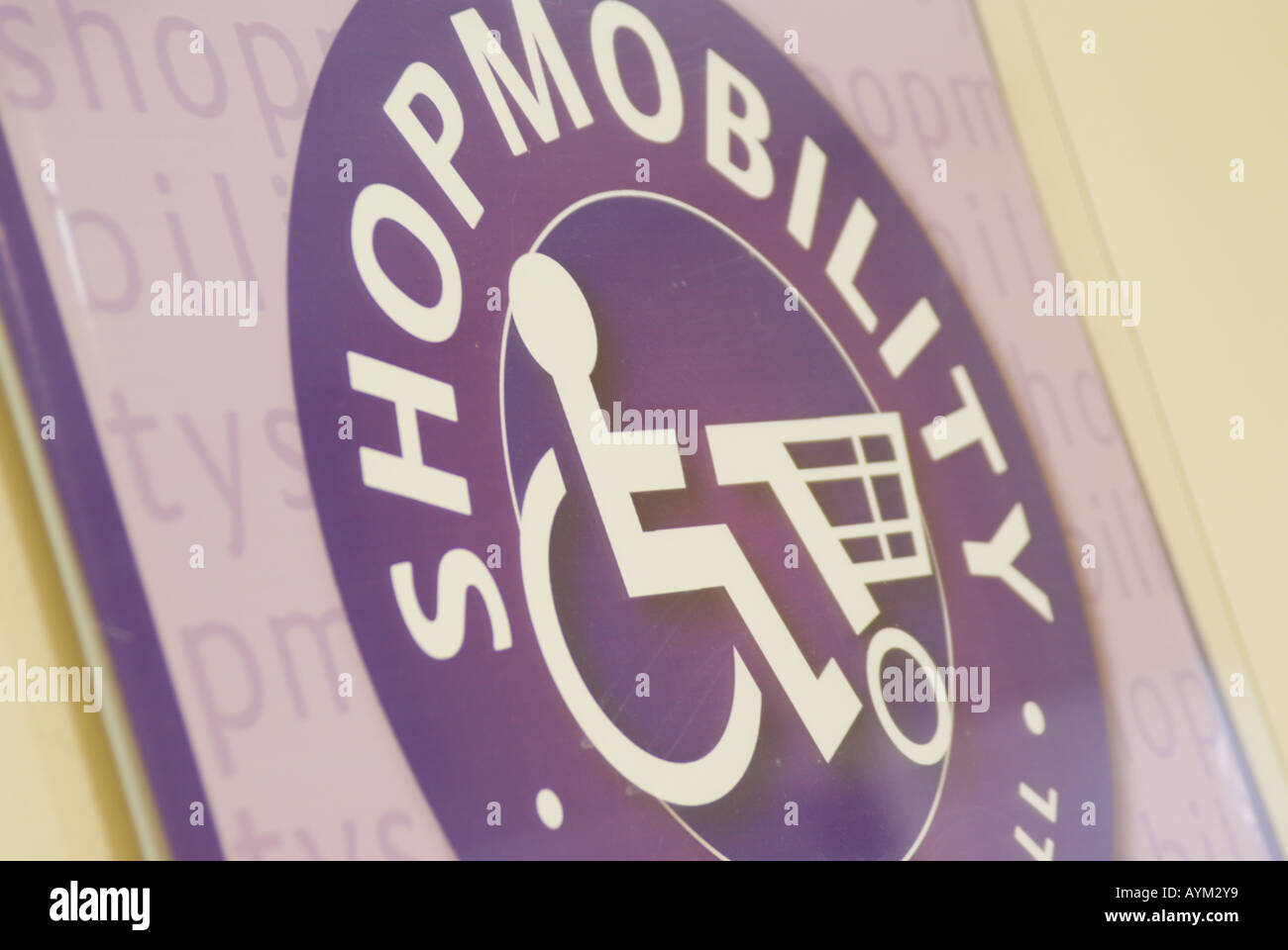 Shopmobility sign in the UK indicates facilities for disabled shoppers ...