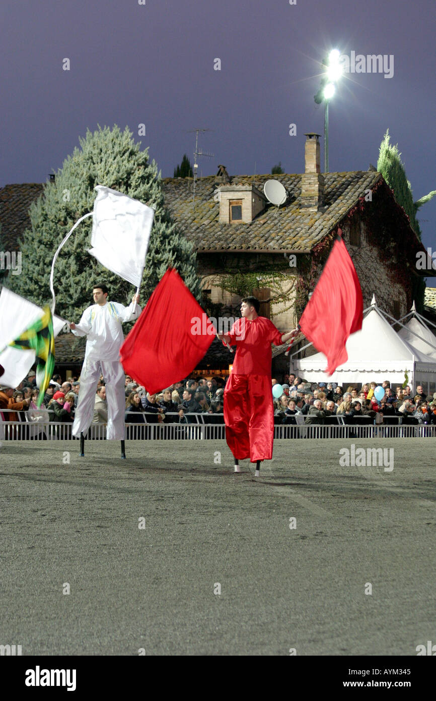Tradional flag tossing and standing on stilts display at the Ippodromo ...