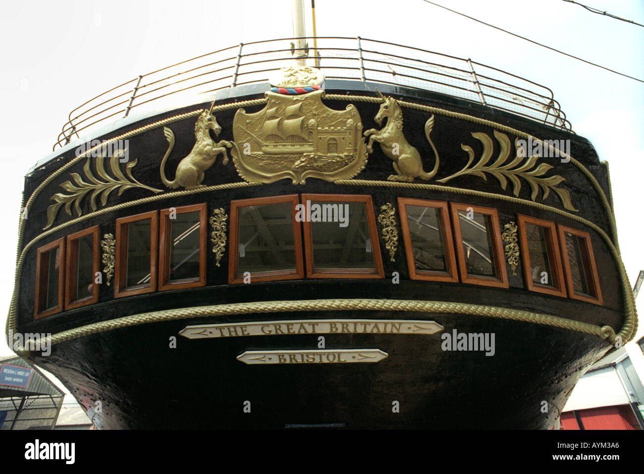 Stern with coat of arms of SS Great Britain built by Victorian engineer ...