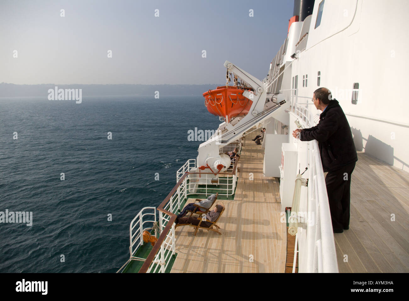 Looking out from the sunny side of the QE2 by evening during a short ...