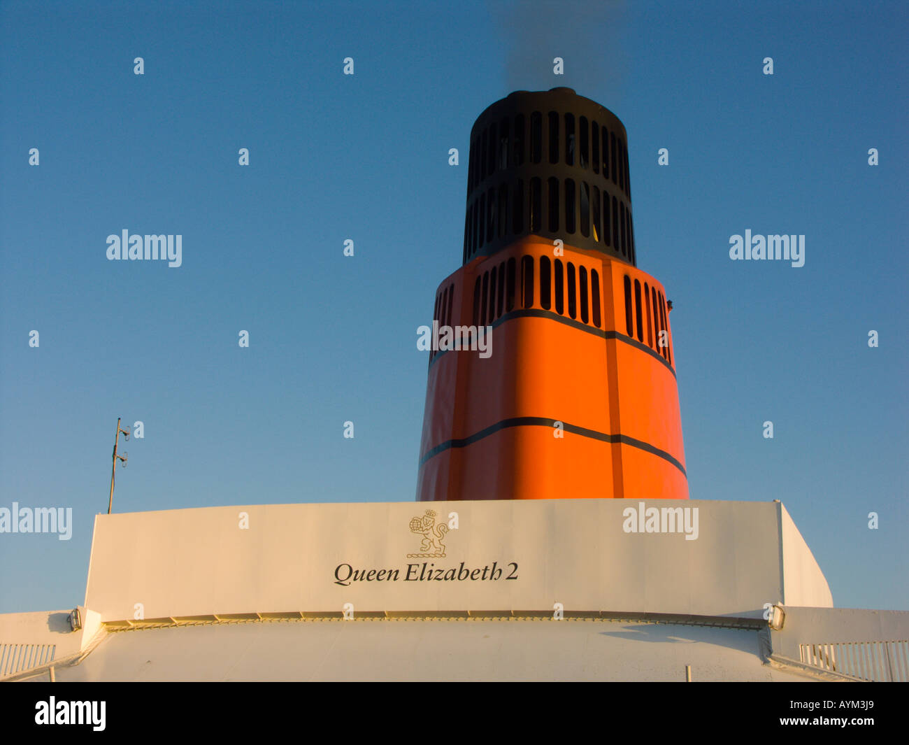 Detail of the QE2 cruise ship the funnel Stock Photo - Alamy