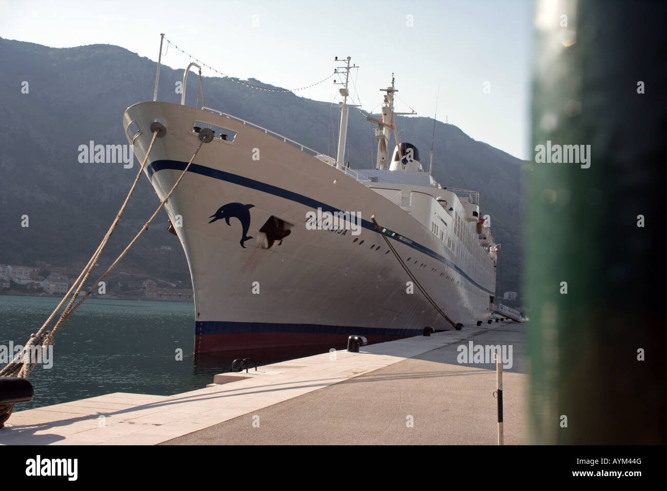 MS Dalmacija Croatian cruise ship at anchor in Kotor Bay Croatia Stock ...